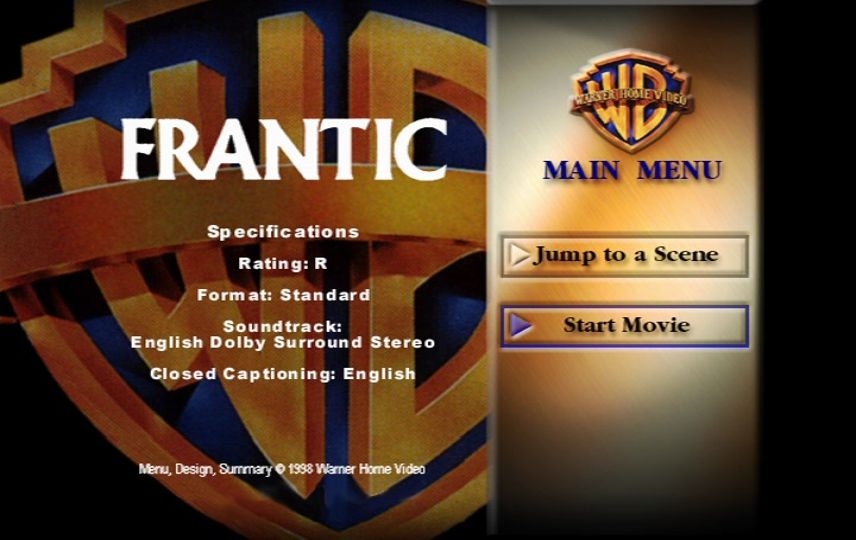 Frantic (1988) – DVD Menus